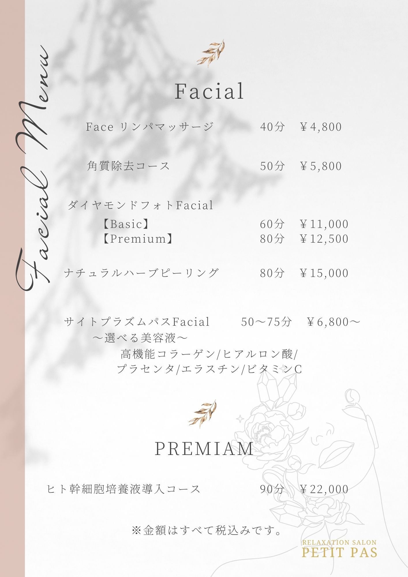 Facial-Menu | フェイシャルエステ | 豊橋市のエステサロンPETITPAS | あなたの癒しの隠れ家に
